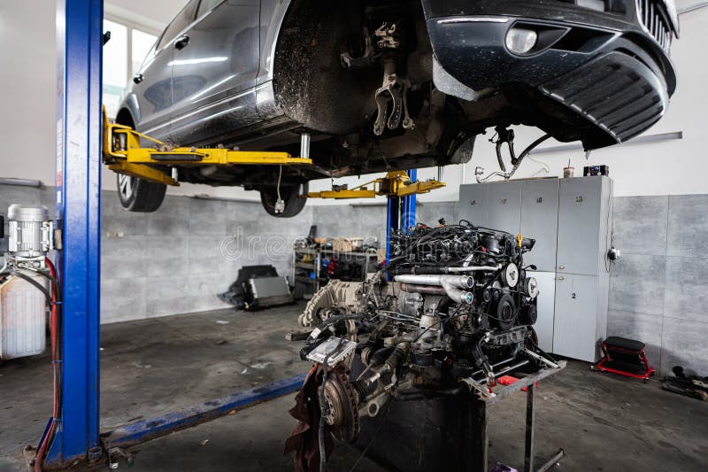 Car Repair and Engine Overhaul in a Professional Auto Workshop Stock ...