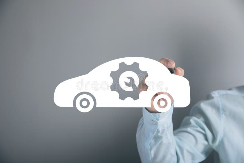 Car Repair and Fix Icon. Man Tapping on the Screen Stock Image - Image ...