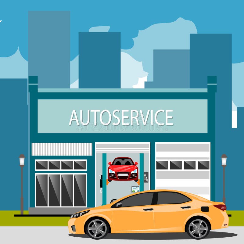 Car Repair Maintenance Auto Service Station with Auto Stock Vector ...