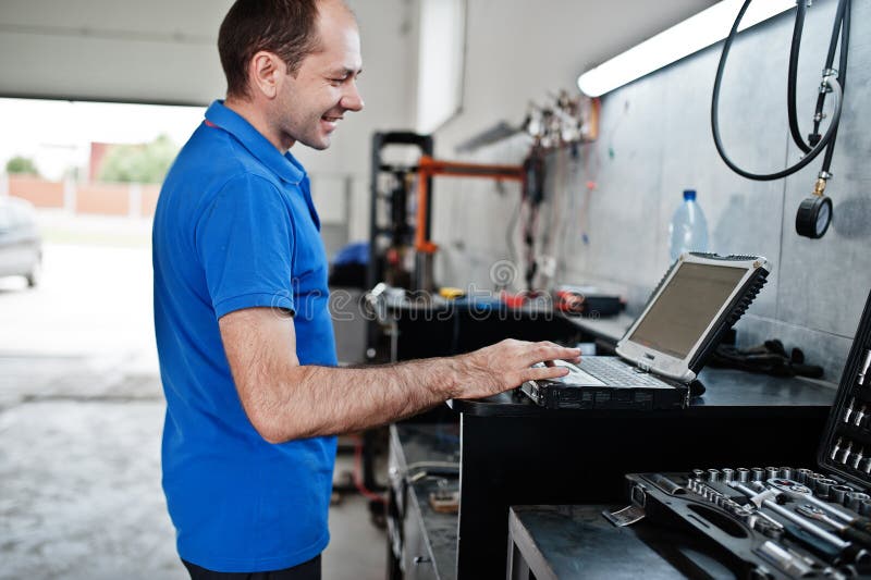 Car Repair and Maintenance Theme. Electric Mechanic in Uniform Working ...