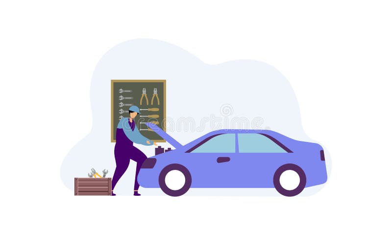 Car Repair at Mechanical Workshop Illustration Stock Vector ...