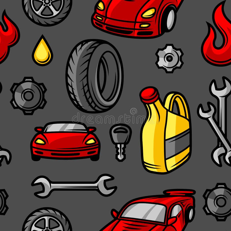 Car Repair Seamless Pattern with Service Objects and Items Stock Vector ...