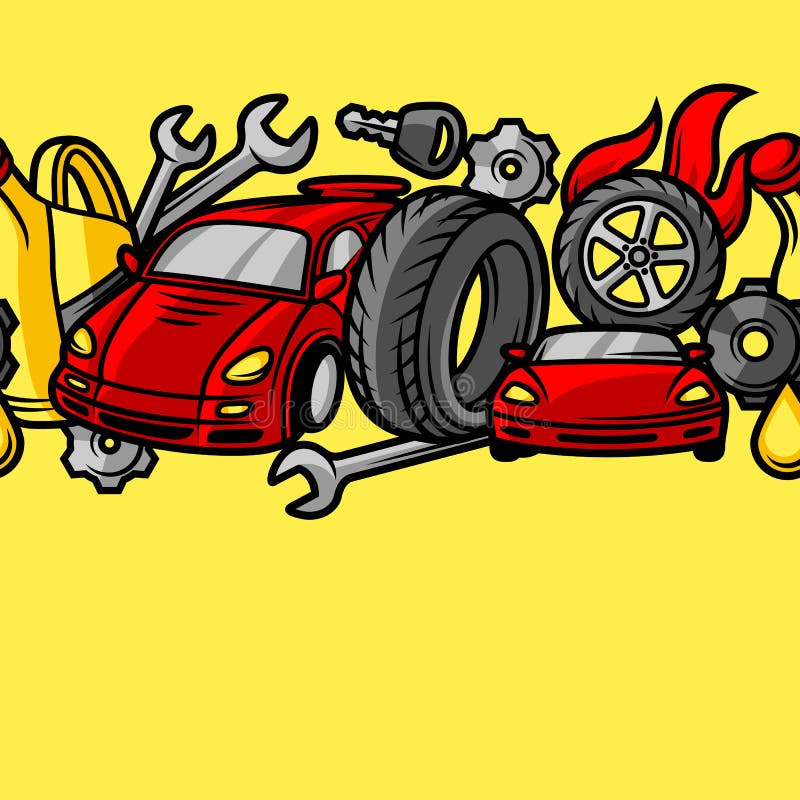 Car Repair Seamless Pattern With Service Objects And Items Stock Vector ...