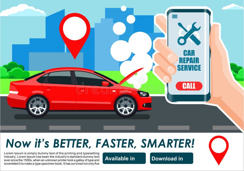 Car Repair Service App Cool Banner Illustration Stock Illustration ...
