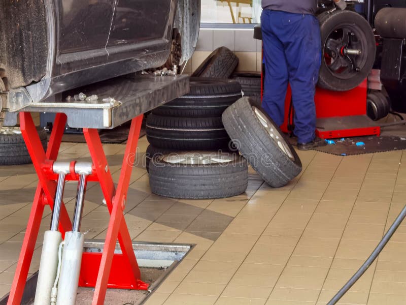 Car Repair Shop Tire Change Stock Photo - Image of store, service ...