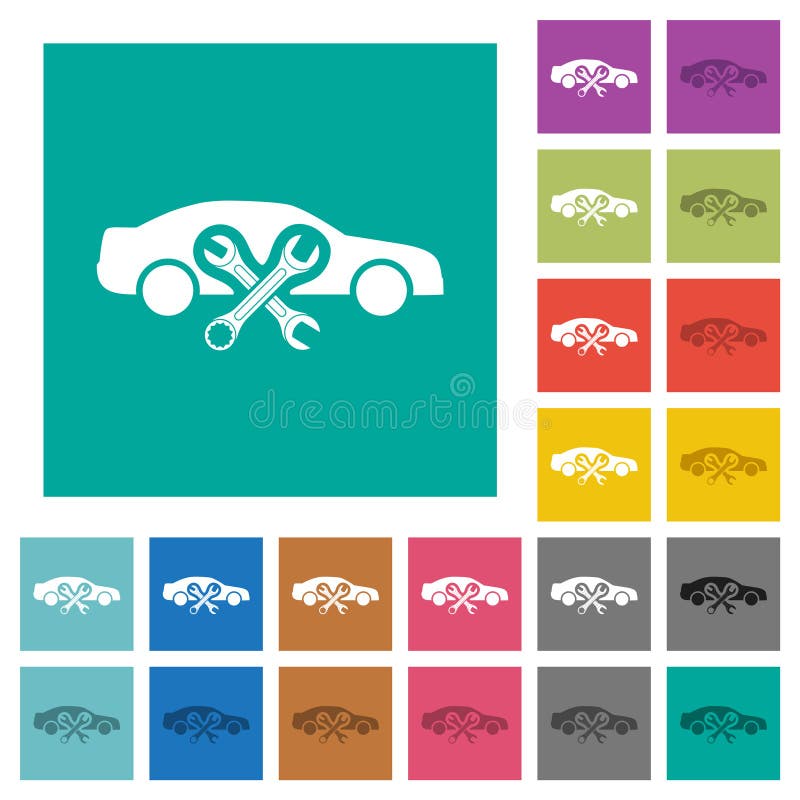 Car Repair Workshop Solid Square Flat Multi Colored Icons Stock Vector ...