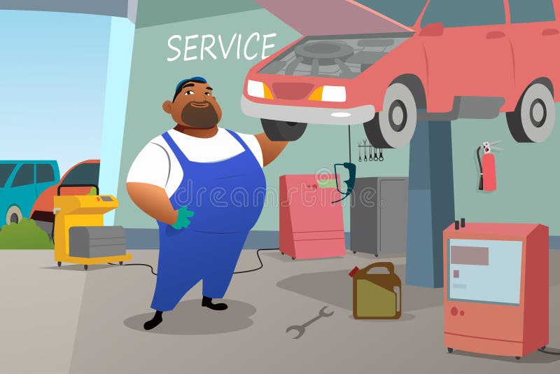 Car Repairman Mechanic Doing Service Vector Illustration Stock Vector ...