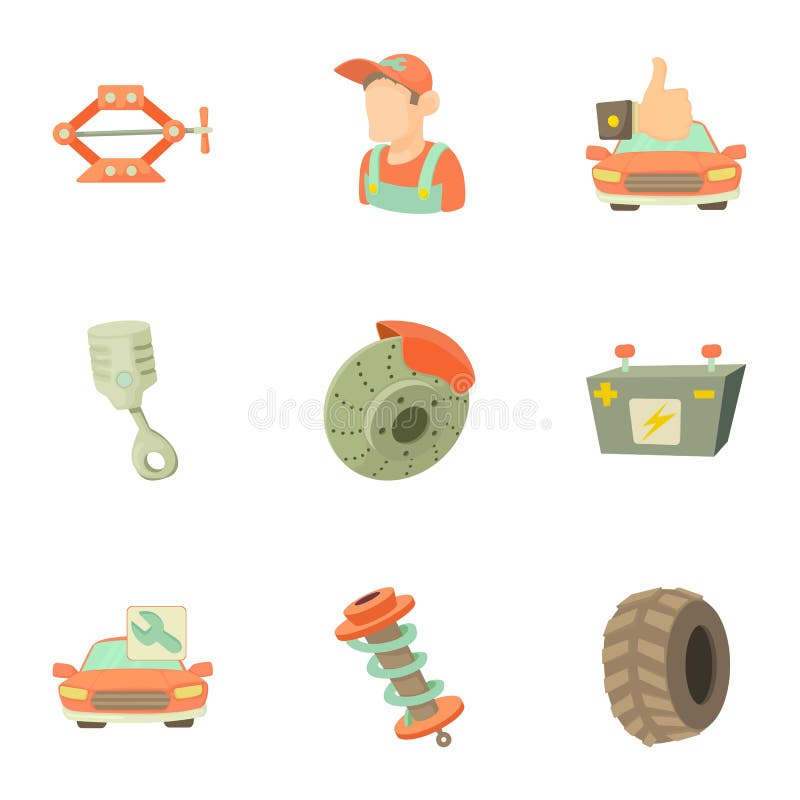 Car Repairs Icons Set, Cartoon Style Stock Vector - Illustration of ...