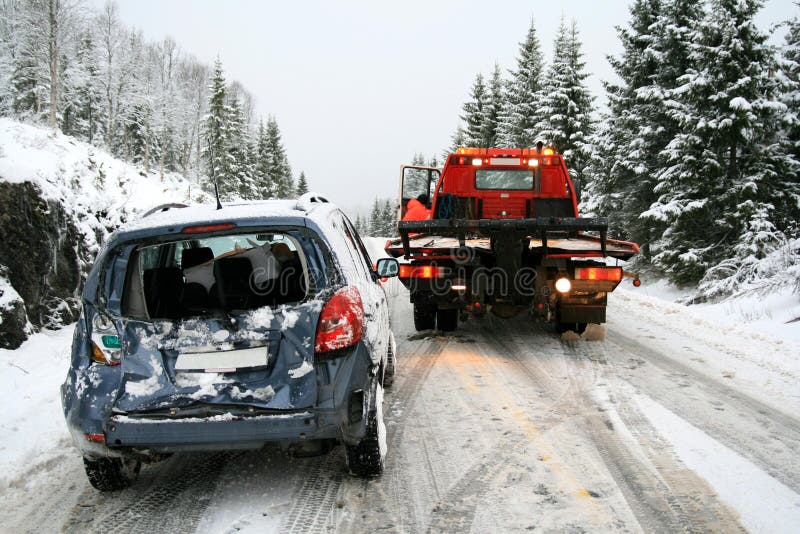 Wrecker Towing a Car in Winter Stock Image - Image of tool, crunch: 5420911