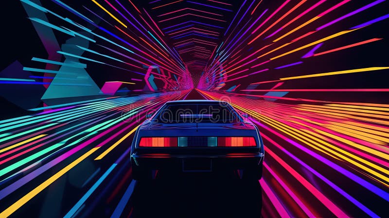 Car Ride on the Neon Road in 80s Retro Synthwave Style. Generated AI ...