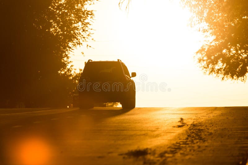 Car Rides on the Road at Sunset Stock Image - Image of silhouette ...