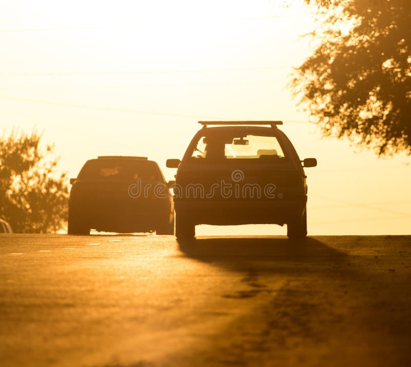 Car Rides on the Road at Sunset Stock Photo - Image of night ...