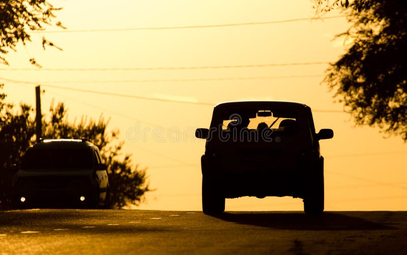 Car Rides on the Road at Sunset Stock Image - Image of automobile ...
