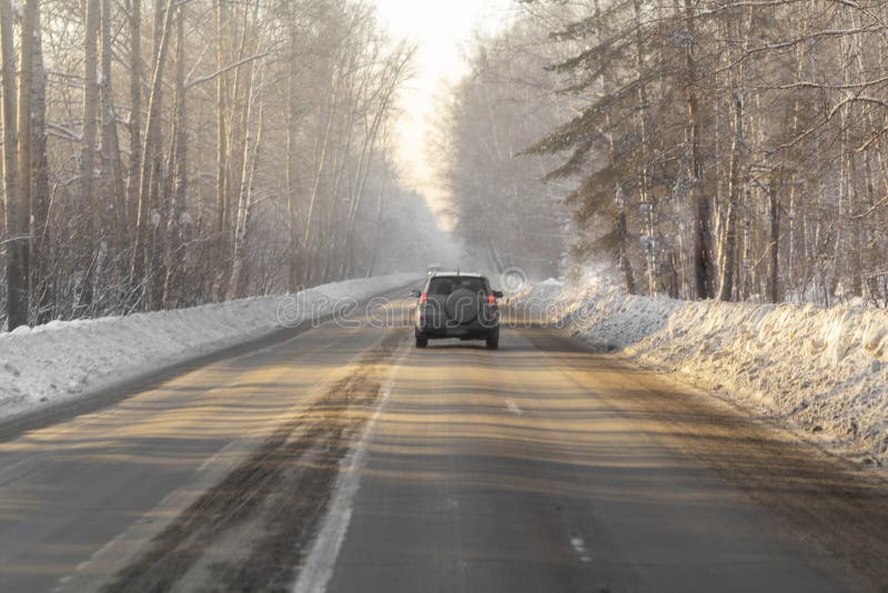 The Car Rides on a Forest Road Stock Image - Image of highway, climate ...