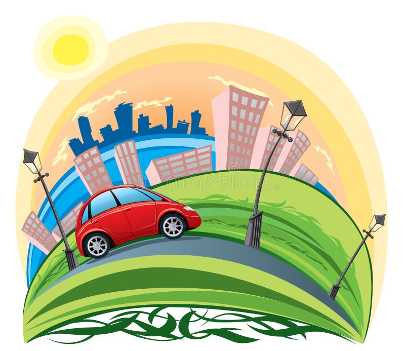 Car riding across the city stock vector. Illustration of recycling ...