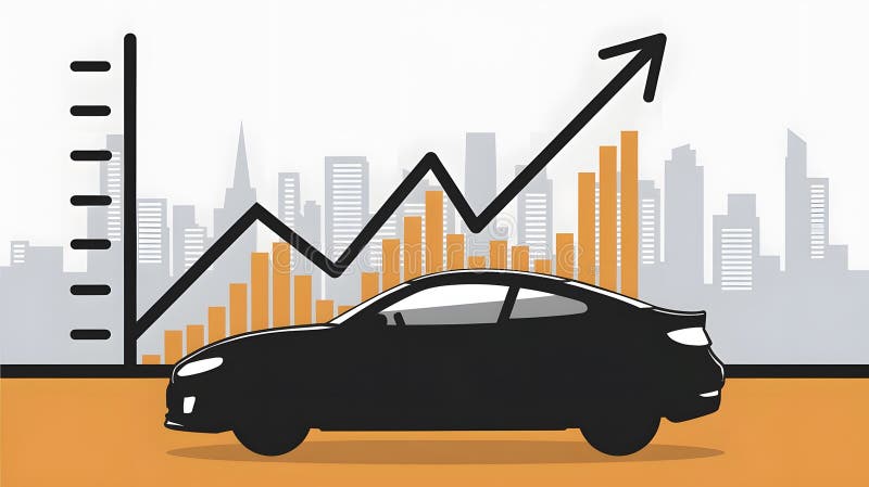 Car with Rising Graph on the Background of the City. Vector ...