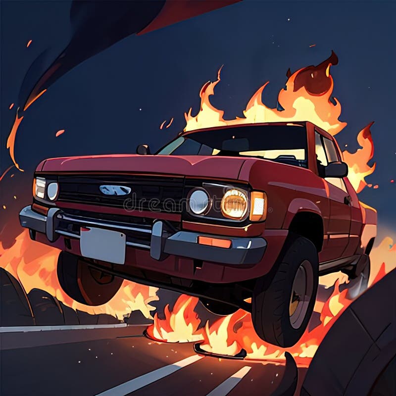 Car Burning, on Fire, Big Problems for Insurance, Cute Simple Anime ...