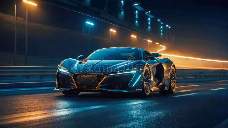 Car on the Road in the City at Night with Bokeh Stock Illustration ...