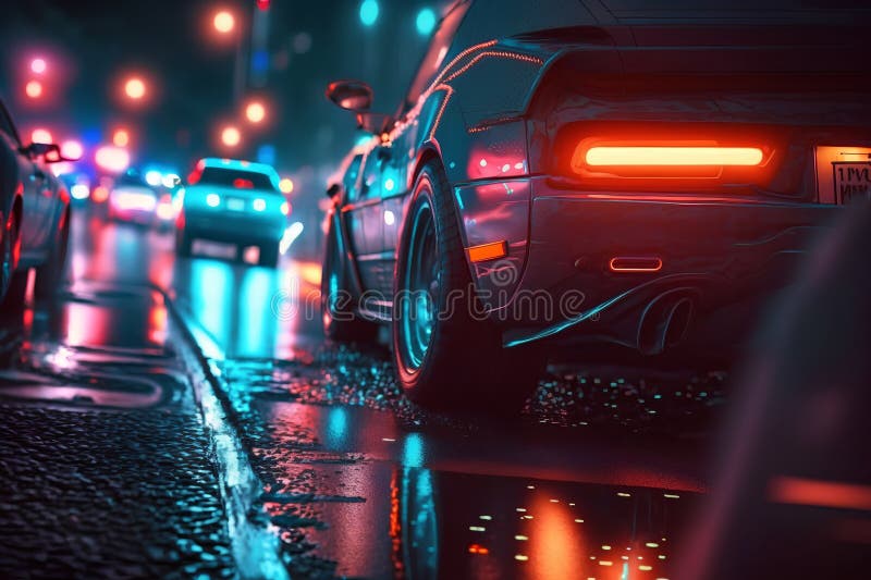 Car on the Road in the City at Night. 3d Rendering Stock Illustration ...