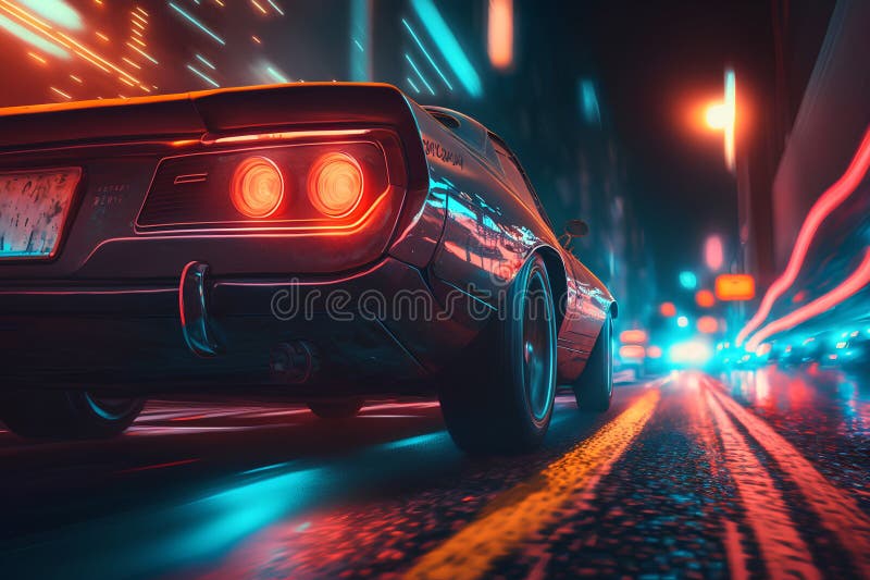 Car on the Road in the City at Night. 3d Rendering Stock Illustration ...