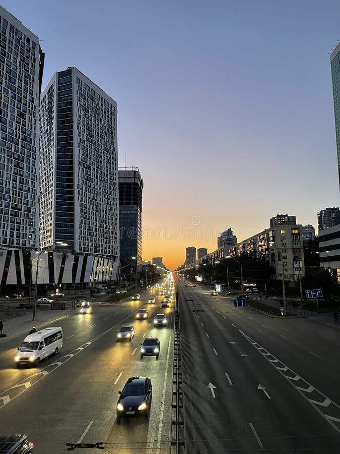 Car Road in the City on Sunset Stock Photo - Image of speed, cars ...