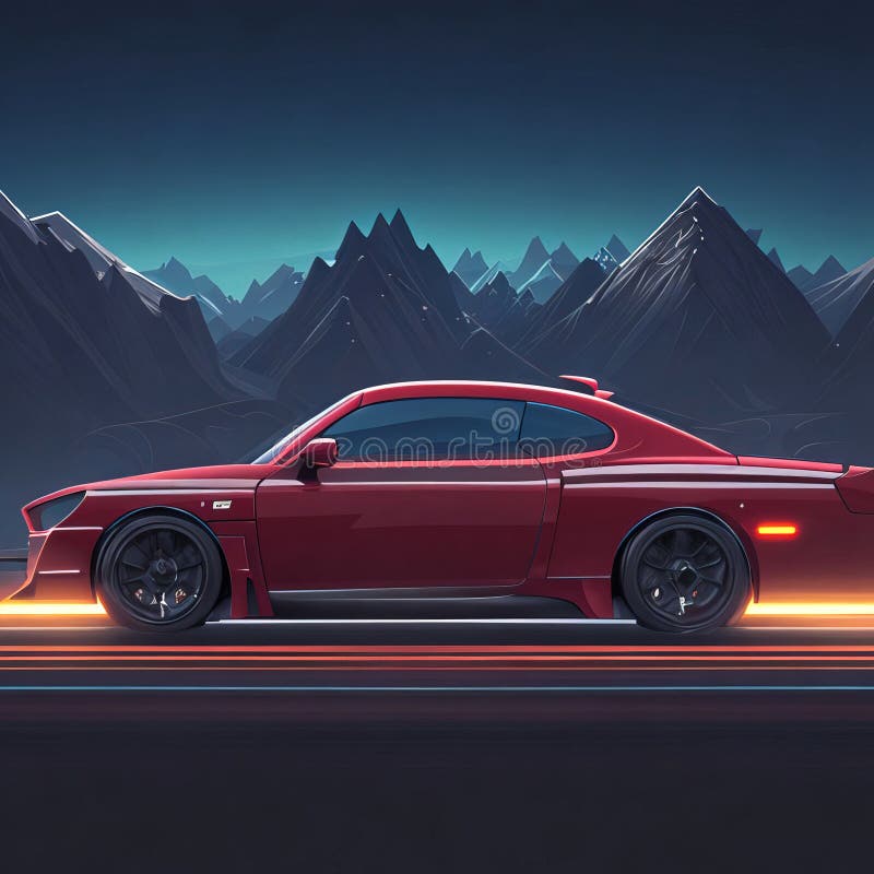 Car on Road. 3 D Render Illustration Stock Illustration - Illustration ...