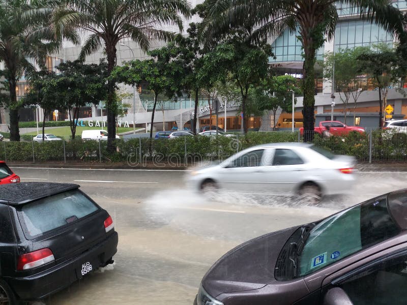 Car on the Road with Heavy Raining Editorial Photography - Image of ...
