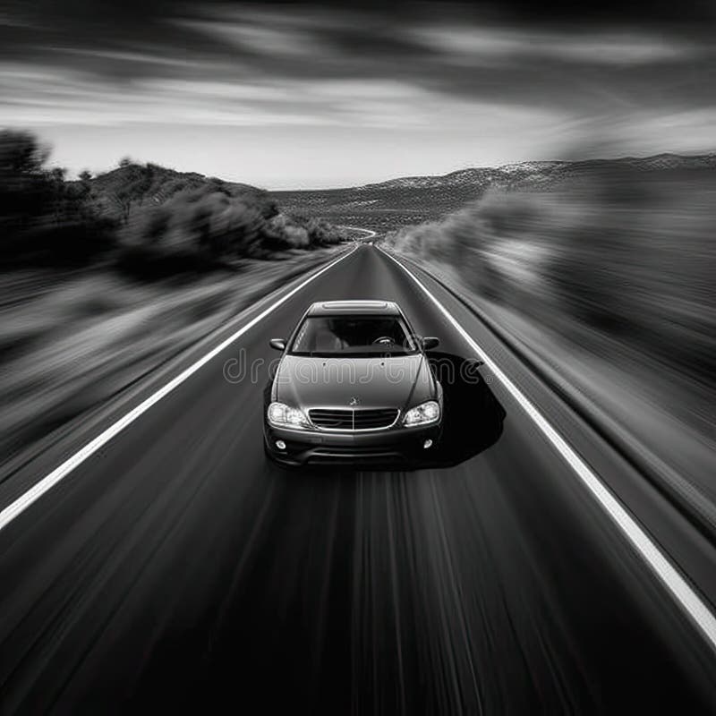 Car on the Road with Motion Blur Effect in Black and White Stock ...