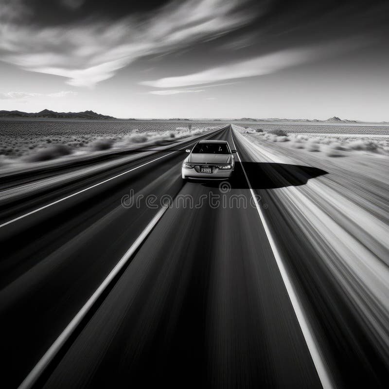 Car on the Road with Motion Blur Effect in Black and White Stock Photo ...