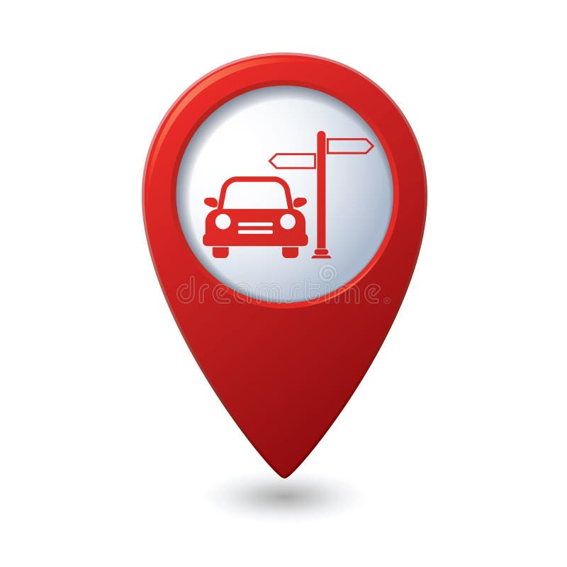 Car and Road Sign Icon on the Map Pointer Stock Vector - Illustration ...