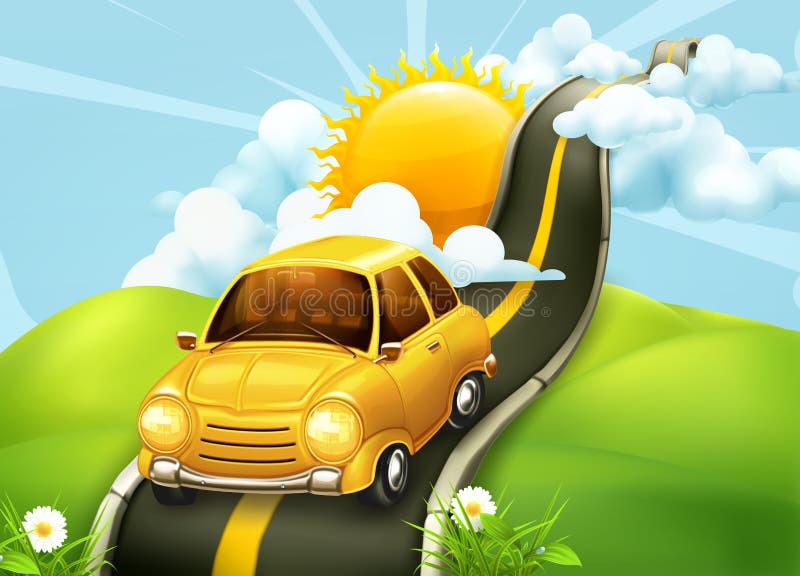 Car on road to clouds stock vector. Illustration of adventure - 57039942