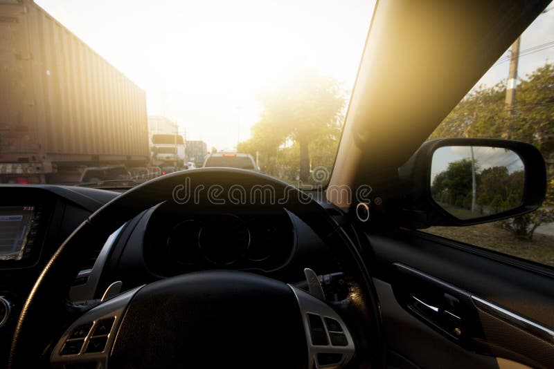Car on the Road View from Inside Car. Stock Image - Image of direction ...