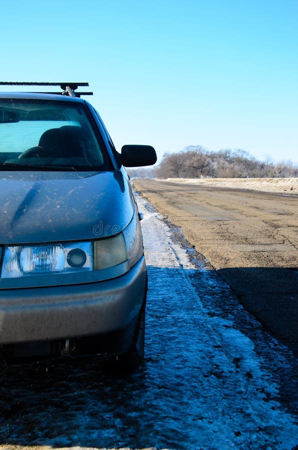Car on a Roadside on Winter Stock Image - Image of landscape, risk ...