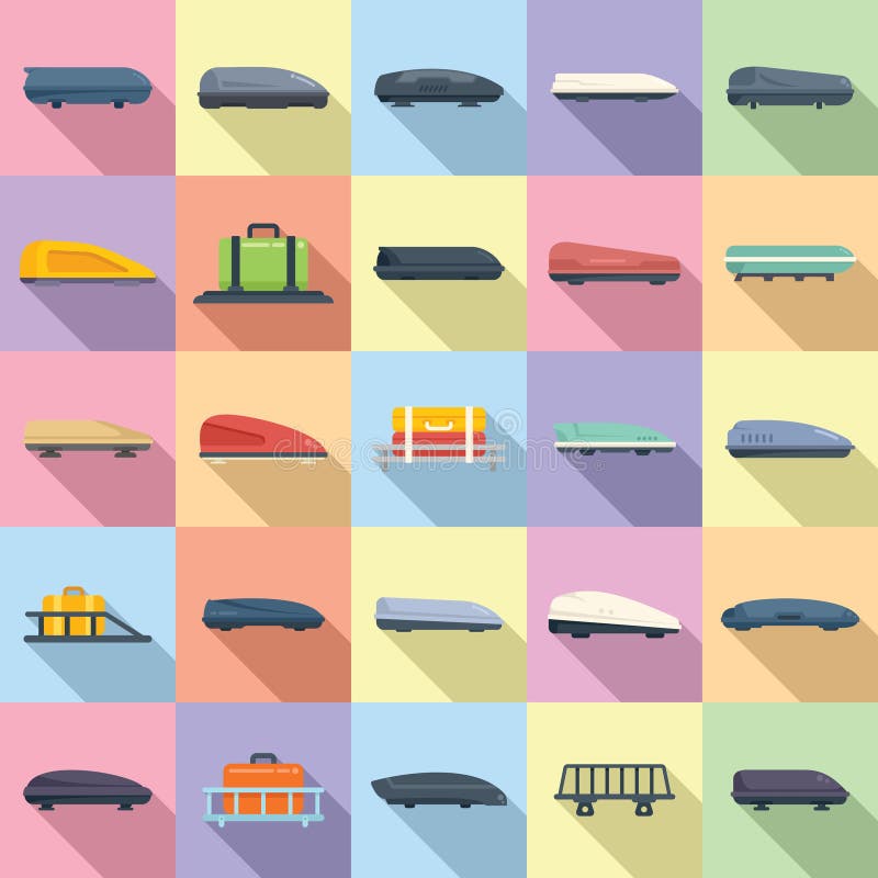 Car Roof Box Icons Set Flat Vector. Auto Baggage Stock Vector ...