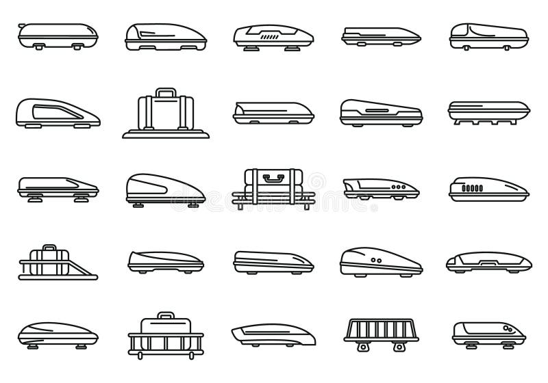 Car Roof Box Icons Set Outline Vector. Auto Baggage Stock Vector ...