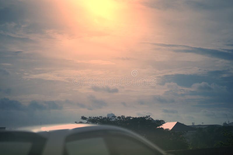 Car Roof Outside in Sun Set Sky Clouds Background Stock Image - Image ...