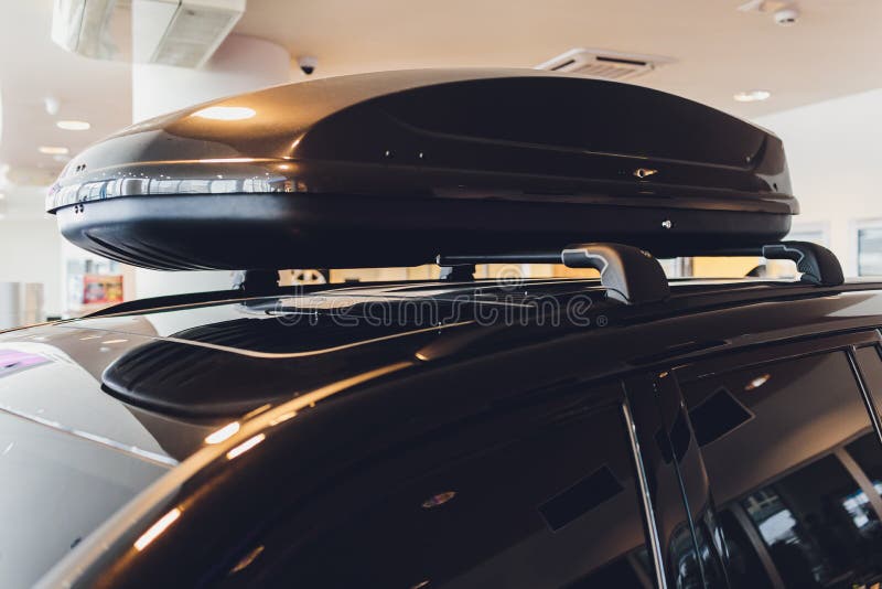 Car with the Roof Rack with Cargo Box. Stock Image - Image of camping ...