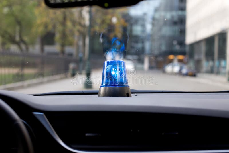 Car with Rotating Emergency Light Stock Image - Image of outside ...
