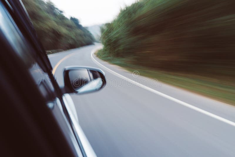 Car is Running on the Road, Looking from Inside the Car in the Morning ...