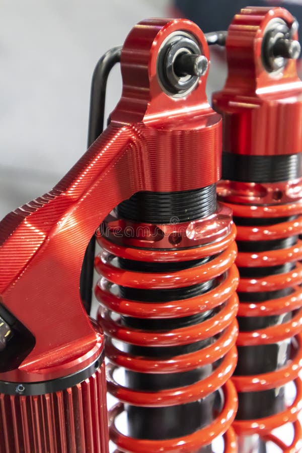 The Car S Red Shock Absorber. View in Focus Stock Photo - Image of ...