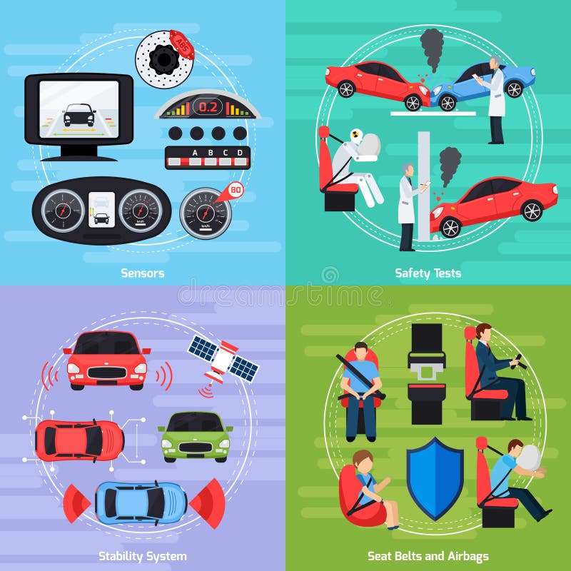 Car Safety Systems Icons Set Stock Vector - Illustration of business ...