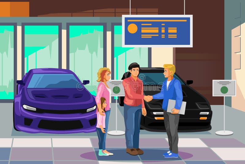 Car Salesman Talking with Customers Vector Illustration Stock Vector ...