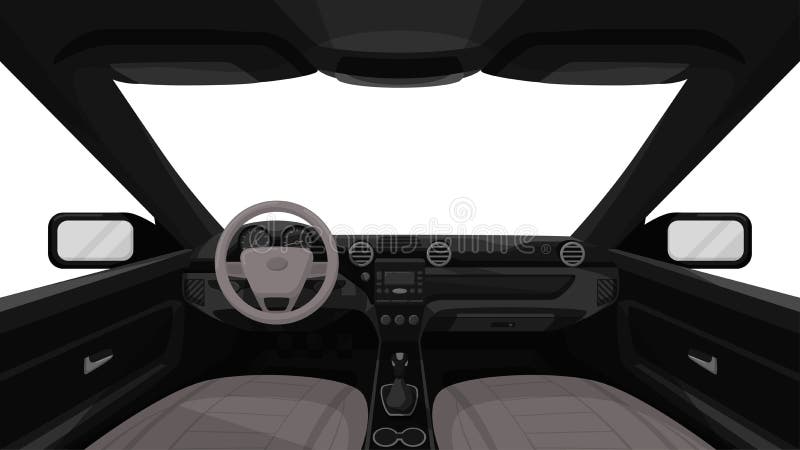 Car Salon. View From Inside Of Vehicle. Dashboard Front Panel. Driver ...
