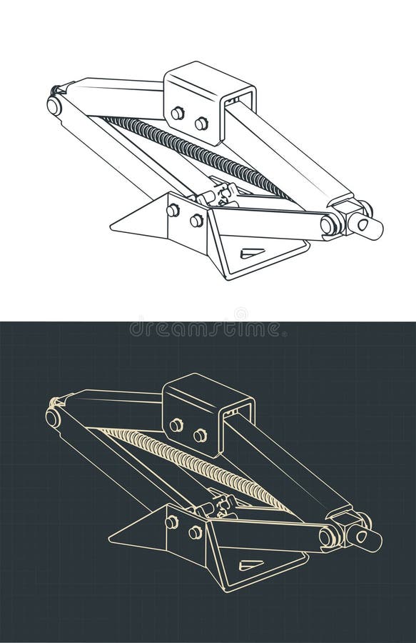 Car Scissor Jack Lift Isometric Blueprint Illustrations Stock Vector ...