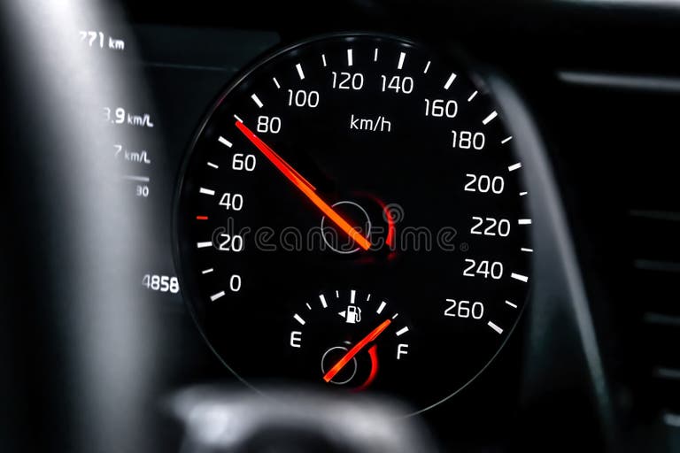 Car Screen Dashboard with Eighty Km on Speedometer Indicator ...