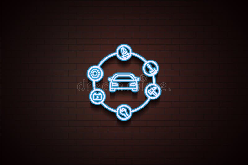Car Searching Problem Icon in Neon Style on Brick Wall Stock ...