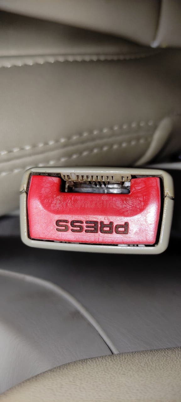 Car Seat Belt Click Lock in the Front Seat Car with a Red Button with a ...