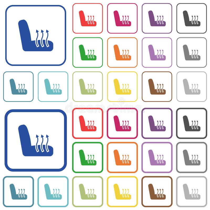 Car Seat Heating Outlined Flat Color Icons Stock Vector - Illustration ...