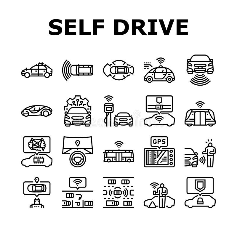 Car Self Vehicle Drive Smart Auto Icons Set Vector Stock Vector ...
