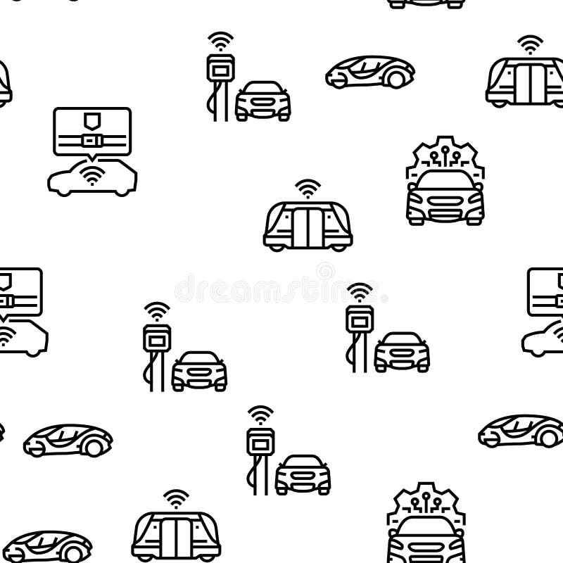 Car Self Vehicle Drive Smart Auto Vector Seamless Pattern Stock Vector ...